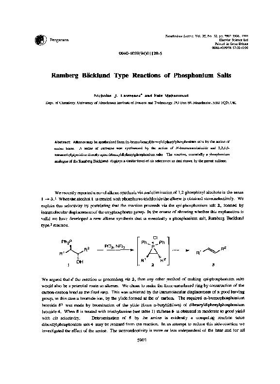(PDF) Ramberg Bäcklund type reactions of phosphonium salts