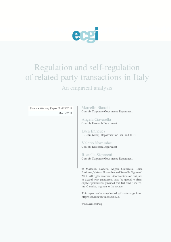 (PDF) Regulation and Self-Regulation of Related Party Transactions in ...