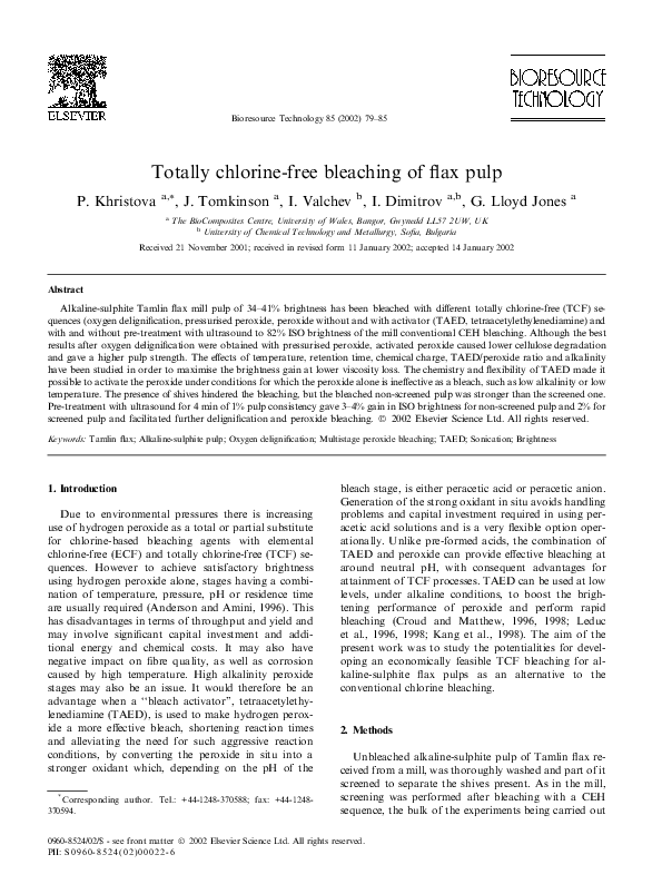 (PDF) Totally chlorine-free bleaching of flax pulp