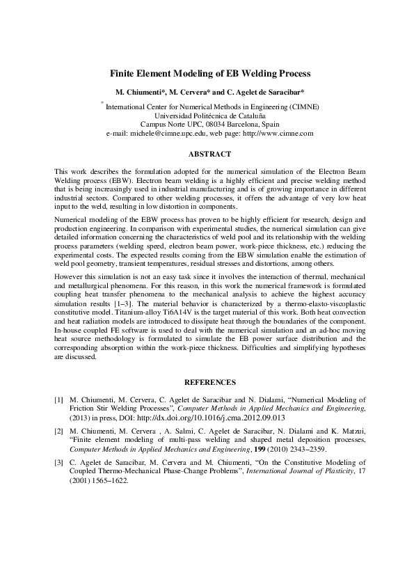 (PDF) Finite Element Modeling of EB Welding Process