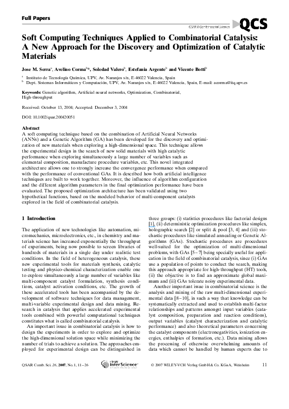 (PDF) Soft Computing Techniques Applied to Combinatorial Catalysis: A ...
