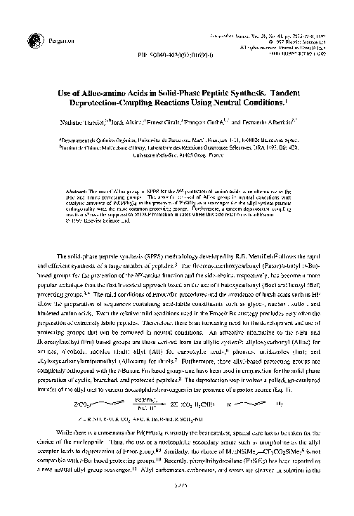 (PDF) Use of Alloc-amino acids in solid-phase peptide synthesis. Tandem ...