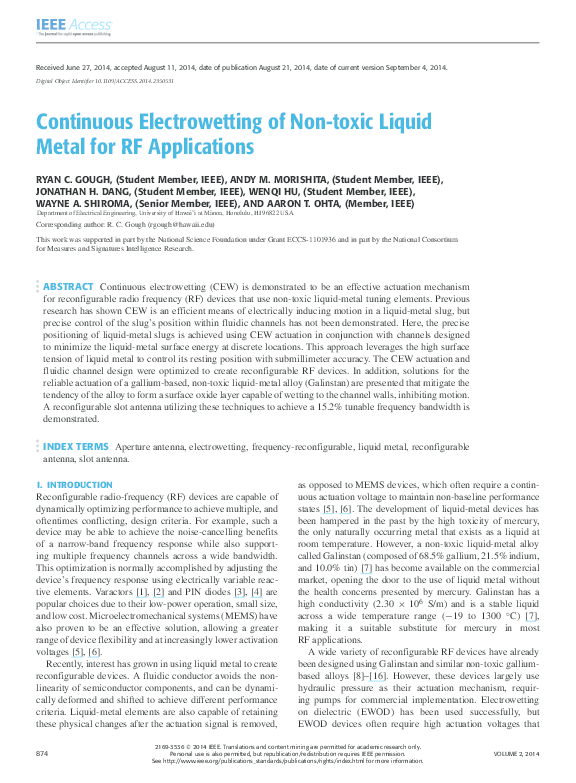 (PDF) Continuous Electrowetting of Non-toxic Liquid Metal for RF Applications