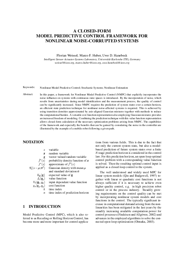 (PDF) A closed-form model predictive control framework for nonlinear ...