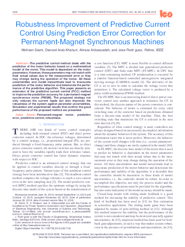 (PDF) Improving Predictive Control for PMSM Robustness