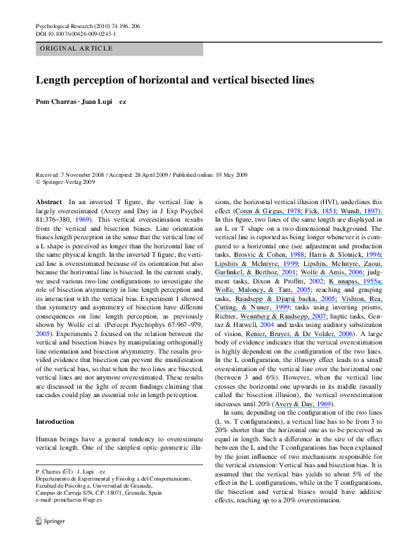 (PDF) Length perception of horizontal and vertical bisected lines