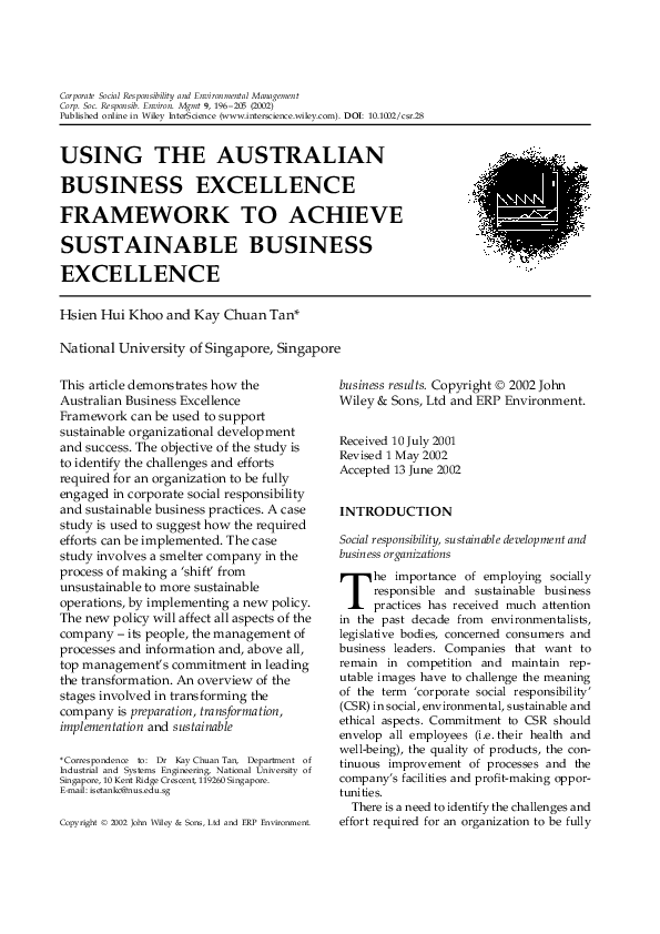 (PDF) Using the Australian Business Excellence Framework to achieve ...