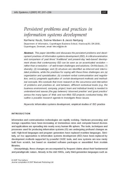 (PDF) Persistent problems and practices in information systems development