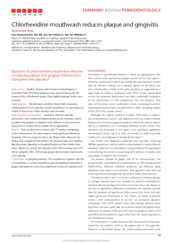 (PDF) Chlorhexidine mouthwash reduces plaque and gingivitis