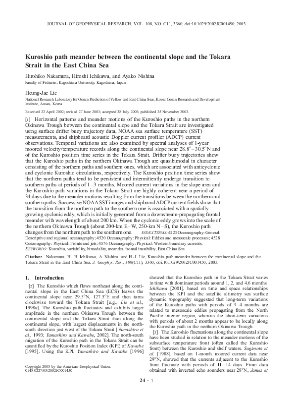 (PDF) Kuroshio path meander between the continental slope and the ...