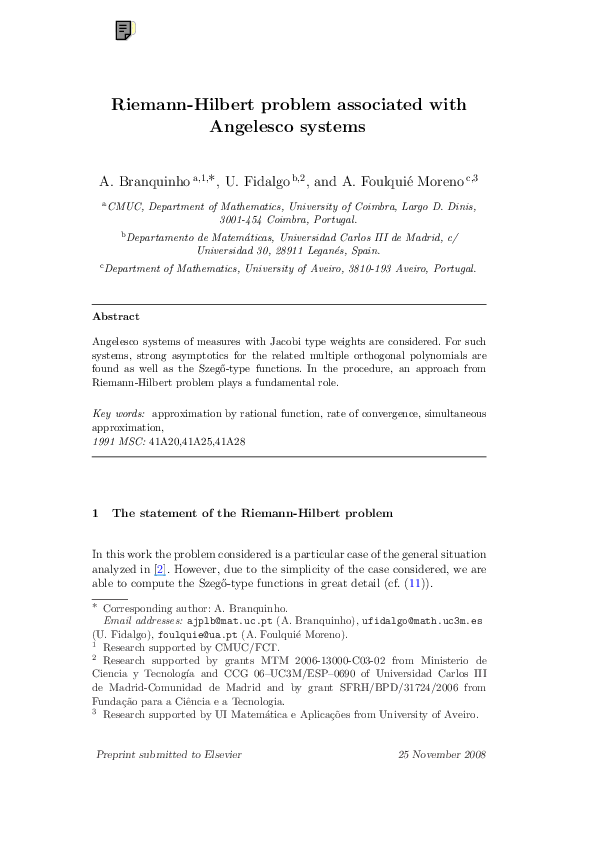 (PDF) Riemann–Hilbert problem associated with Angelesco systems