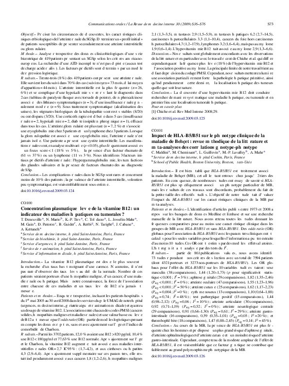 (PDF) Impact de HLA-B5/B51 sur le phénotype clinique de la maladie de ...