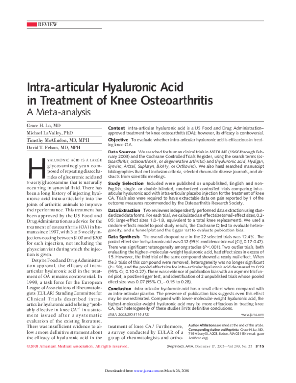 (PDF) Intra-articular Hyaluronic Acid in Treatment of Knee ...