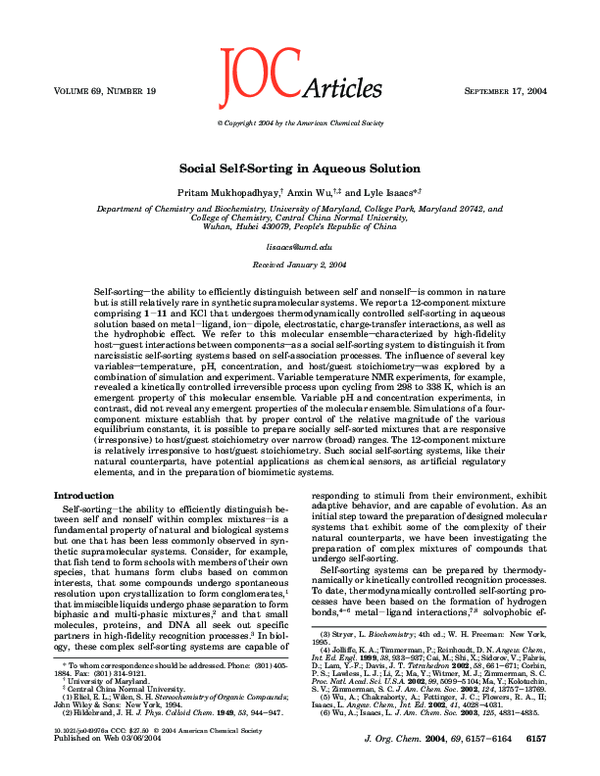 (PDF) Social Self-Sorting in Aqueous Solution | Lyle Isaacs - Academia.edu