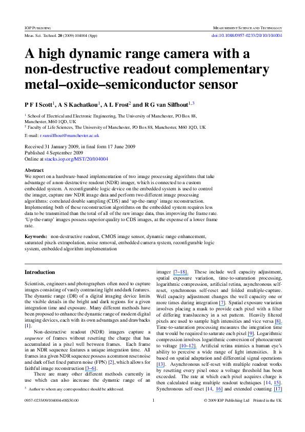 Pdf A High Dynamic Range Camera With A Non Destructive Readout Complementary Metaloxide