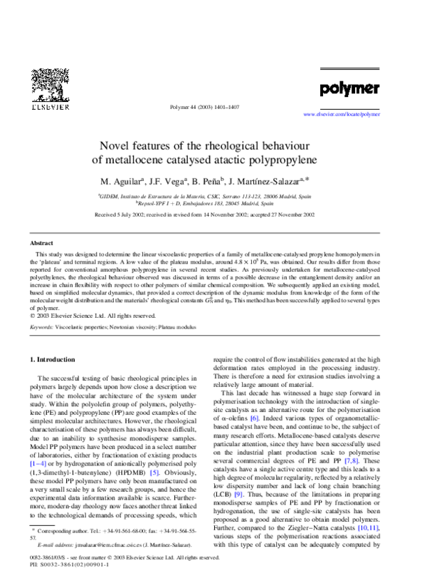 (PDF) Novel features of the rheological behaviour of metallocene ...