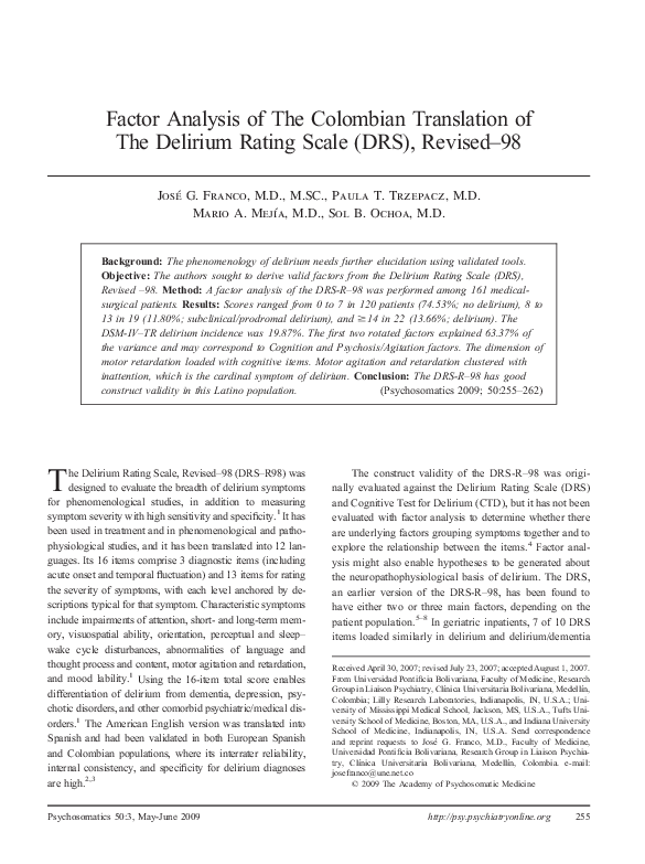 (PDF) Factor Analysis of the Colombian Translation of the Delirium ...