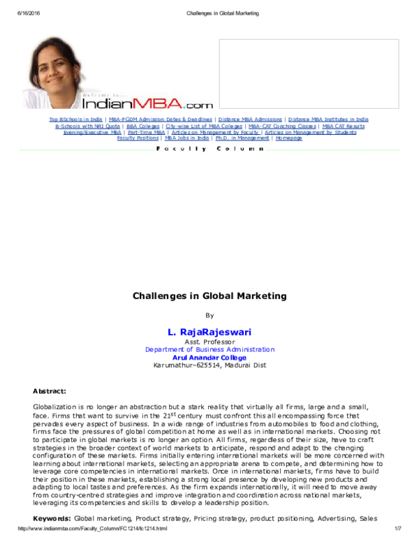 (PDF) Challenges in Global Marketing