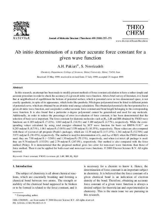 (PDF) Ab initio determination of a rather accurate force constant for a given wave function