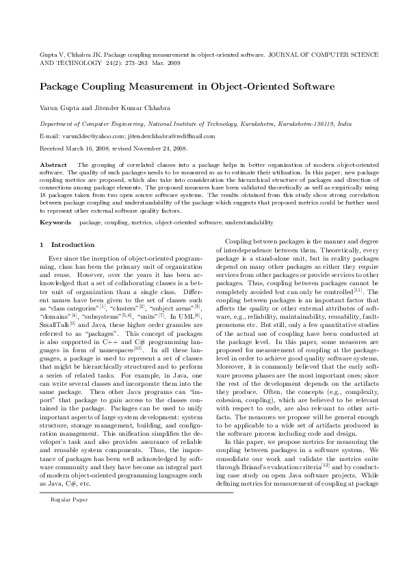 Pdf Package Coupling Measurement In Object Oriented Software