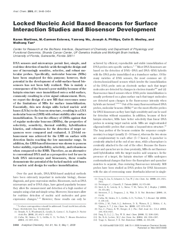 (PDF) Locked Nucleic Acid Based Beacons for Surface Interaction Studies and Biosensor Development