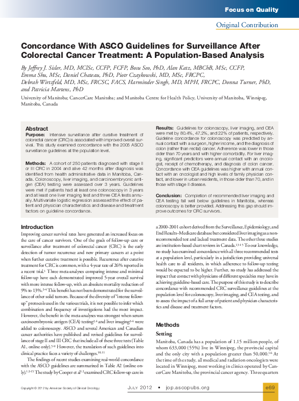 (PDF) Concordance With ASCO Guidelines for Surveillance After ...