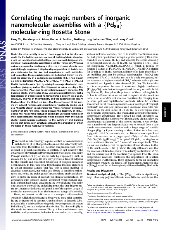 (PDF) Correlating the magic numbers of inorganic nanomolecular assemblies with a molecular-ring ...