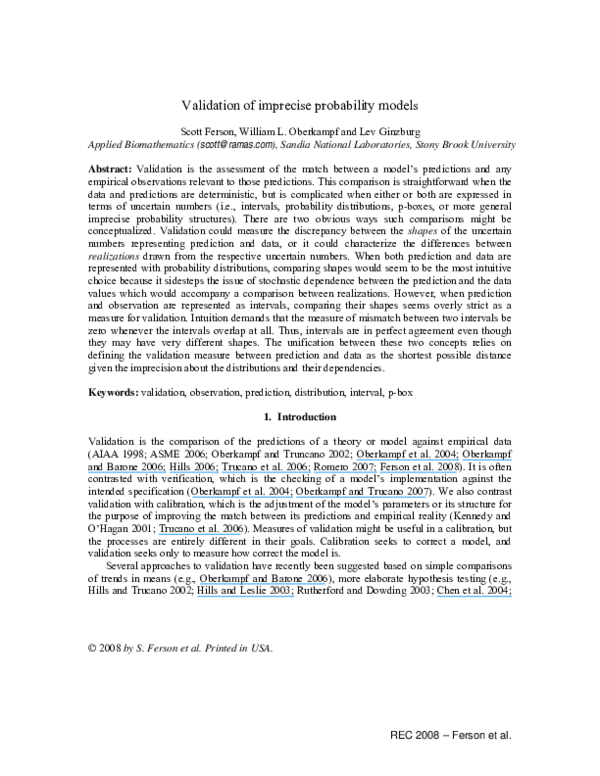 (PDF) Validation of imprecise probability models