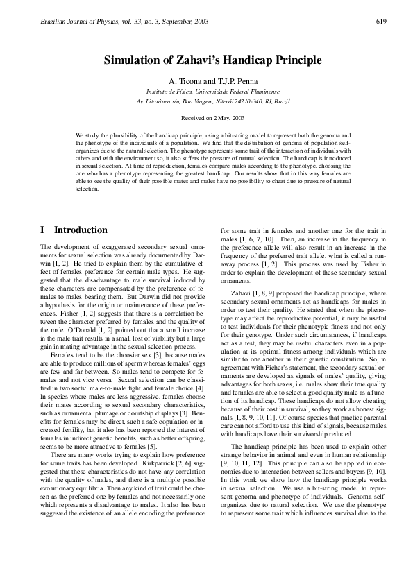 (PDF) Simulation of Zahavi's handicap principle