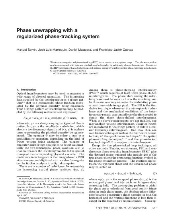 (PDF) Phase Unwrapping with a Regularized Phase-Tracking System