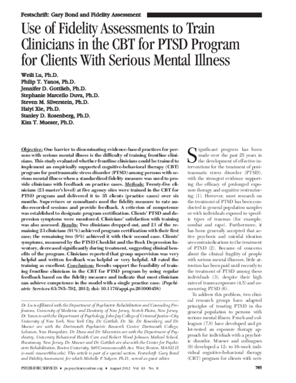 (PDF) Use of Fidelity Assessments to Train Clinicians in the CBT for ...