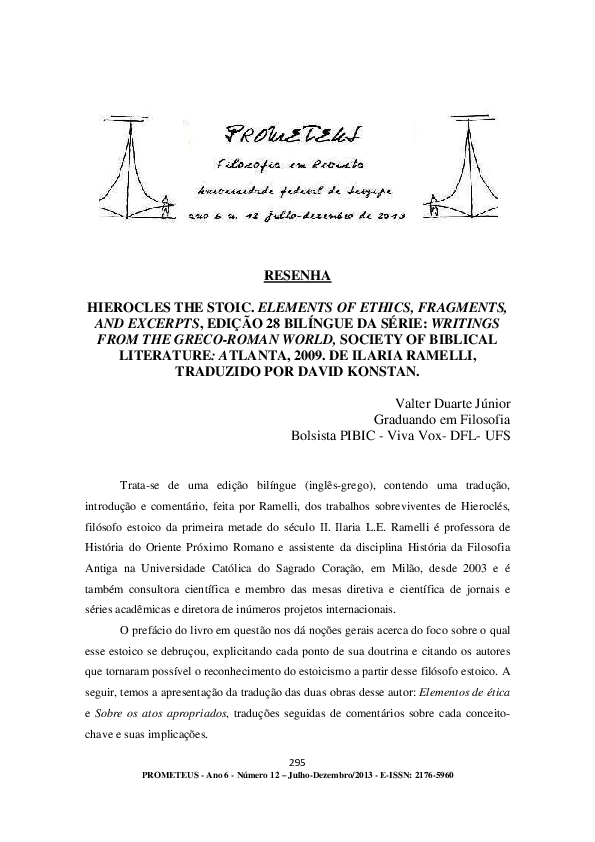 (PDF) HIEROCLES THE STOIC: Elements of ethics, fragments and excerpts