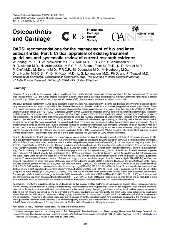 (PDF) OARSI recommendations for the management of hip and knee ...