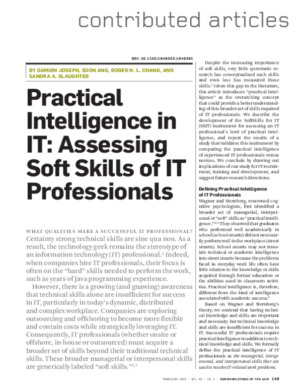 (PDF) Practical intelligence in IT: assessing soft skills of IT ...