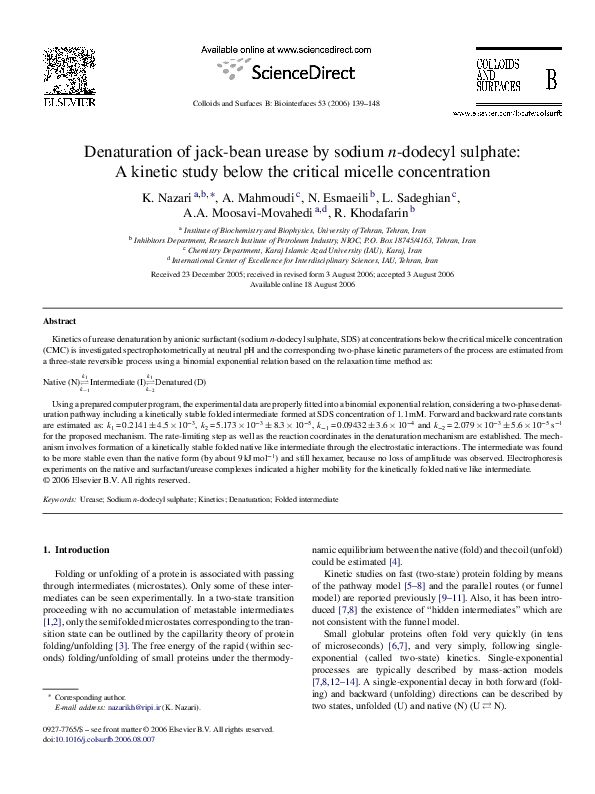 (PDF) Denaturation of jack-bean urease by sodium n-dodecyl sulphate: A ...