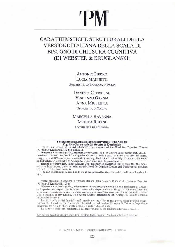 (PDF) Caratteristiche strutturali della versione italiana della scala ...
