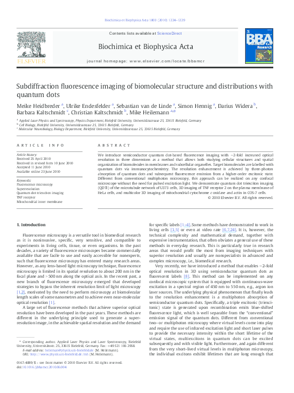 Pdf Subdiffraction Fluorescence Imaging Of Biomolecular Structure And