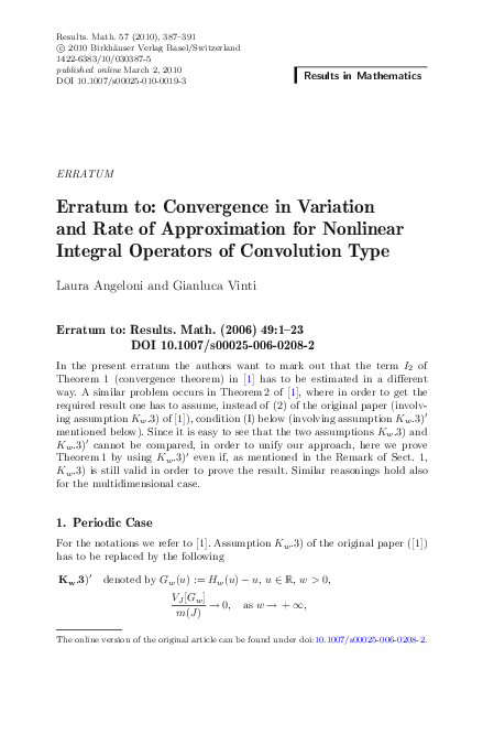 (PDF) Erratum to: Convergence in Variation and Rate of Approximation for Nonlinear Integral ...
