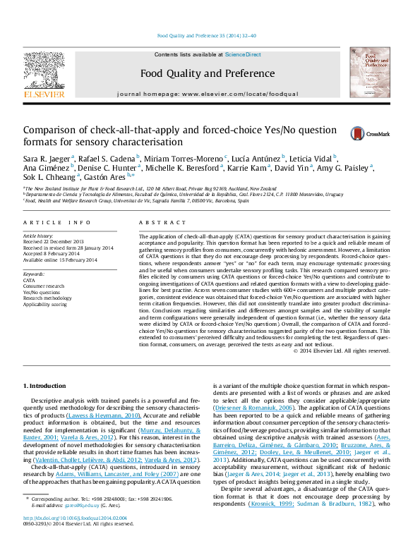 (PDF) Comparison of check-all-that-apply and forced-choice Yes/No ...