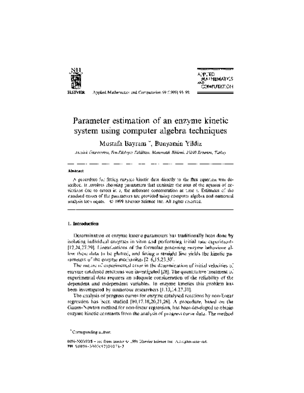 (PDF) Estimating Enzyme Kinetics with Algebra Techniques