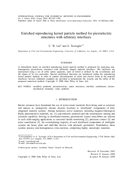 (PDF) Enriched reproducing kernel particle method for piezoelectric structures with arbitrary ...