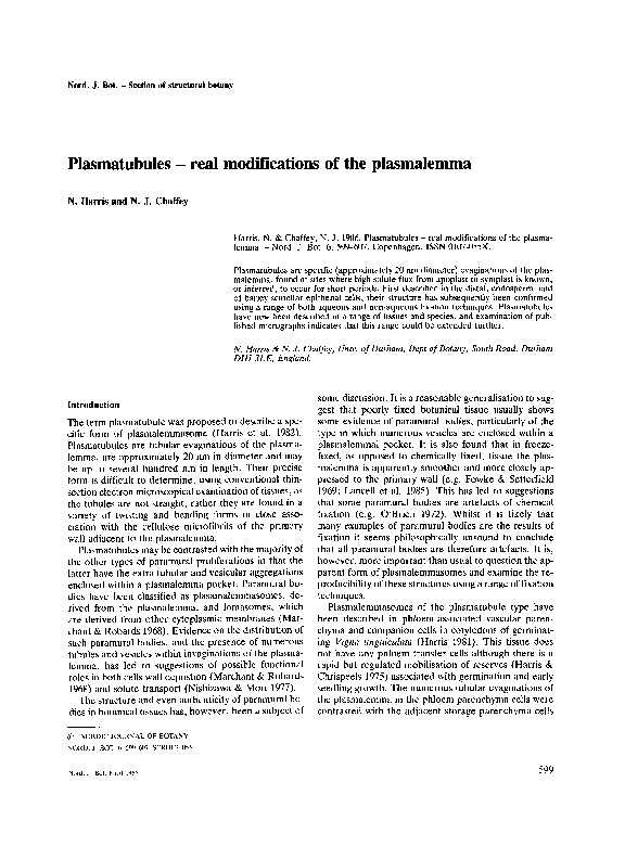 (PDF) Plasmatubules - real modifications of the plasmalemma | Nigel ...