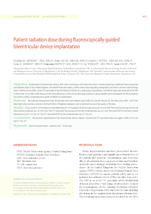 (PDF) Patient radiation dose during fluoroscopically guided ...