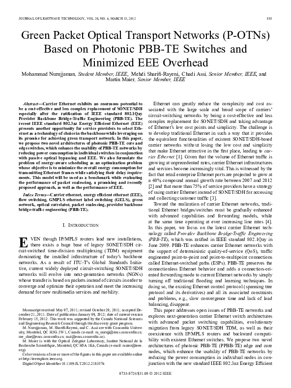 (PDF) Green Packet Optical Transport Networks (P-OTNs) Based on ...