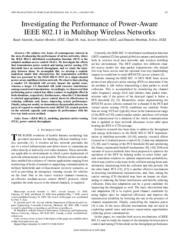 (PDF) Investigating the Performance of Power-Aware IEEE 802.11 in Multihop Wireless Networks