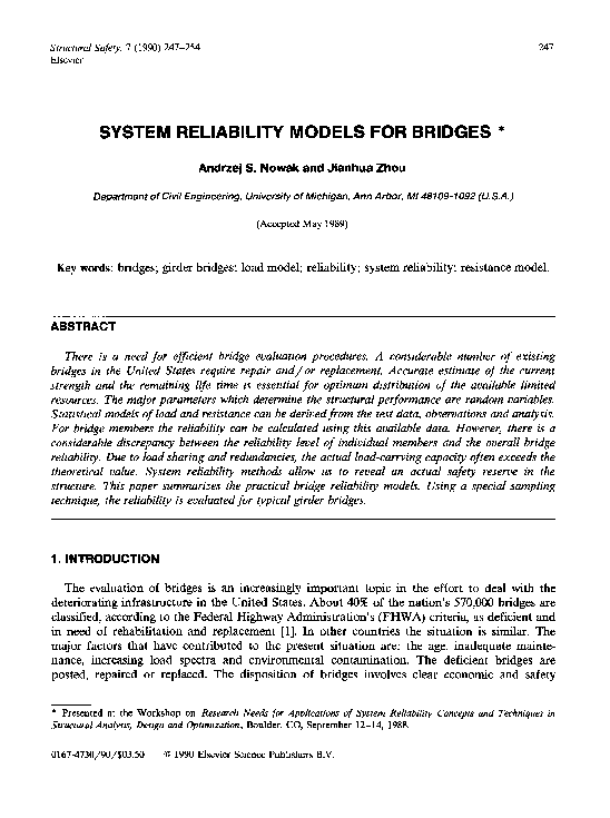 (PDF) System reliability models for bridges