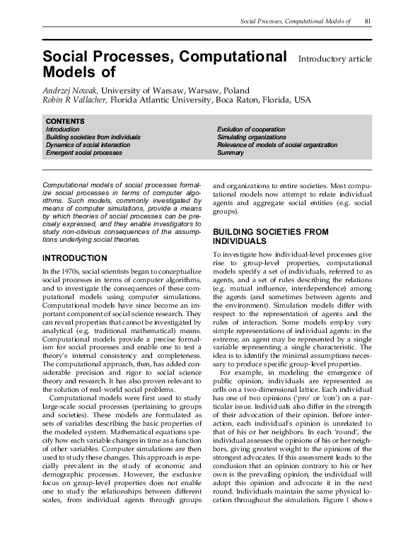 (PDF) Social Processes, Computational Models of