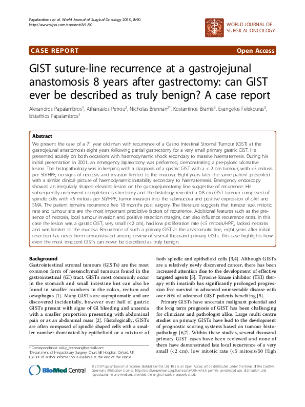(PDF) GIST suture-line recurrence at a gastrojejunal anastomosis 8 ...
