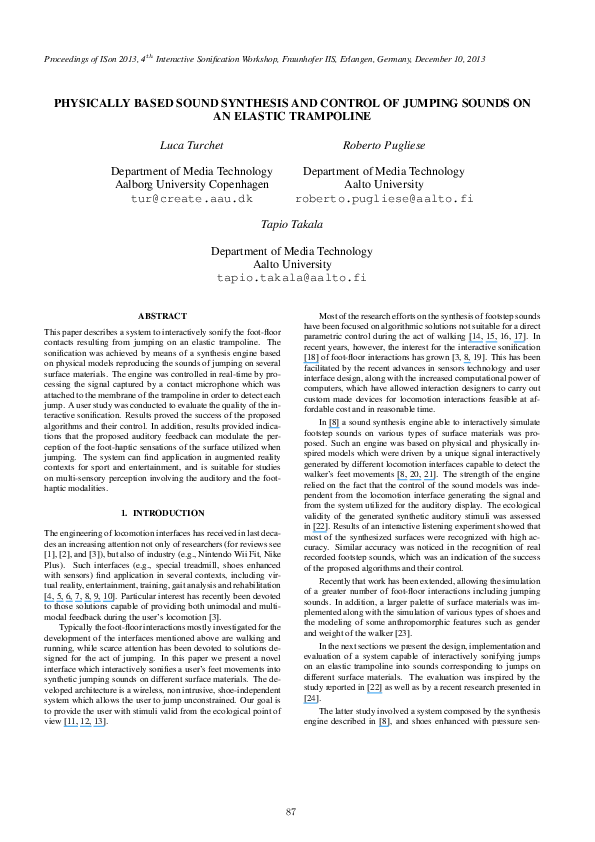 (PDF) Interactive Footstep Sound Synthesis on Elastic Surfaces