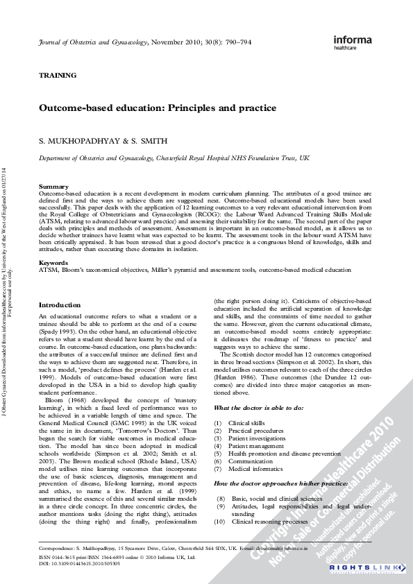 (PDF) Outcome-based education: Principles and practice